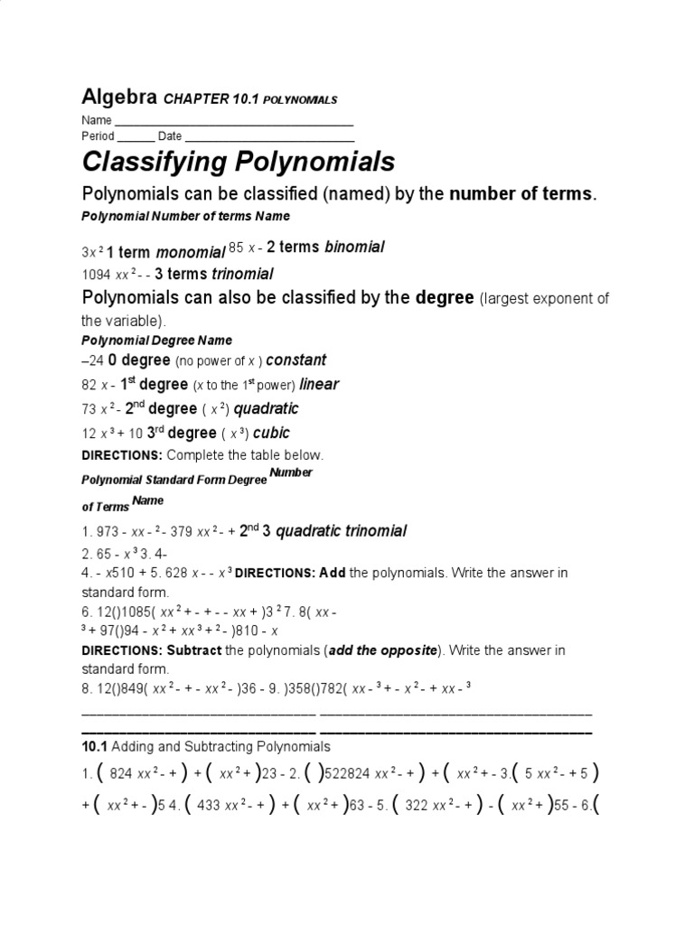 Classifying and Manipulating Polynomial Expressions | PDF | Polynomial ...
