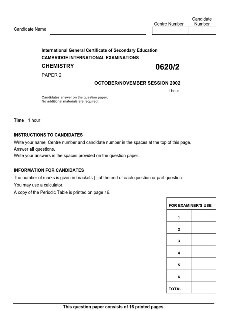 Chemistry: Paper 2 October/November Session 2002 | PDF | Chlorine ...