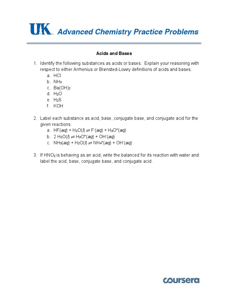 Acid-Base Equilibrium - Part 1 - Problems | PDF