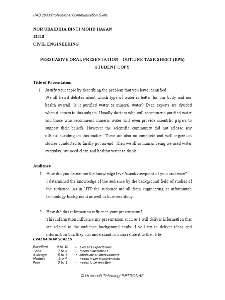 Persuasive Oral Presentation - The Outline10 | PDF | Drinking Water ...