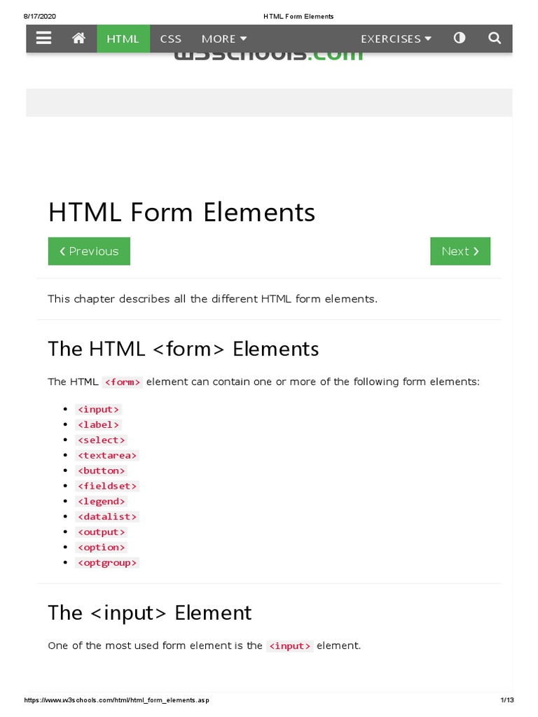 HTML Form Elements | PDF | Html | Html Element