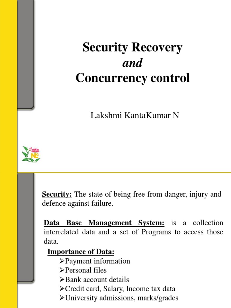 Security Recovery Concurrency Control: Lakshmi Kantakumar N | PDF | Databases | Access Control