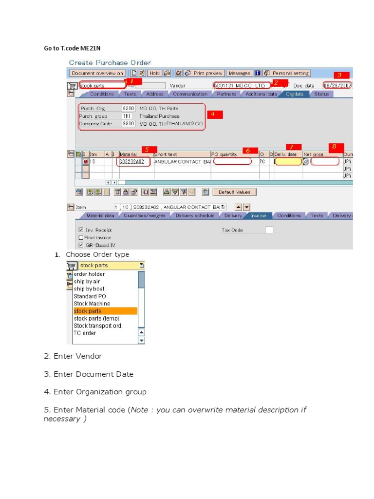 Create PO ME21N | PDF | Method (Computer Programming) | Interface ...