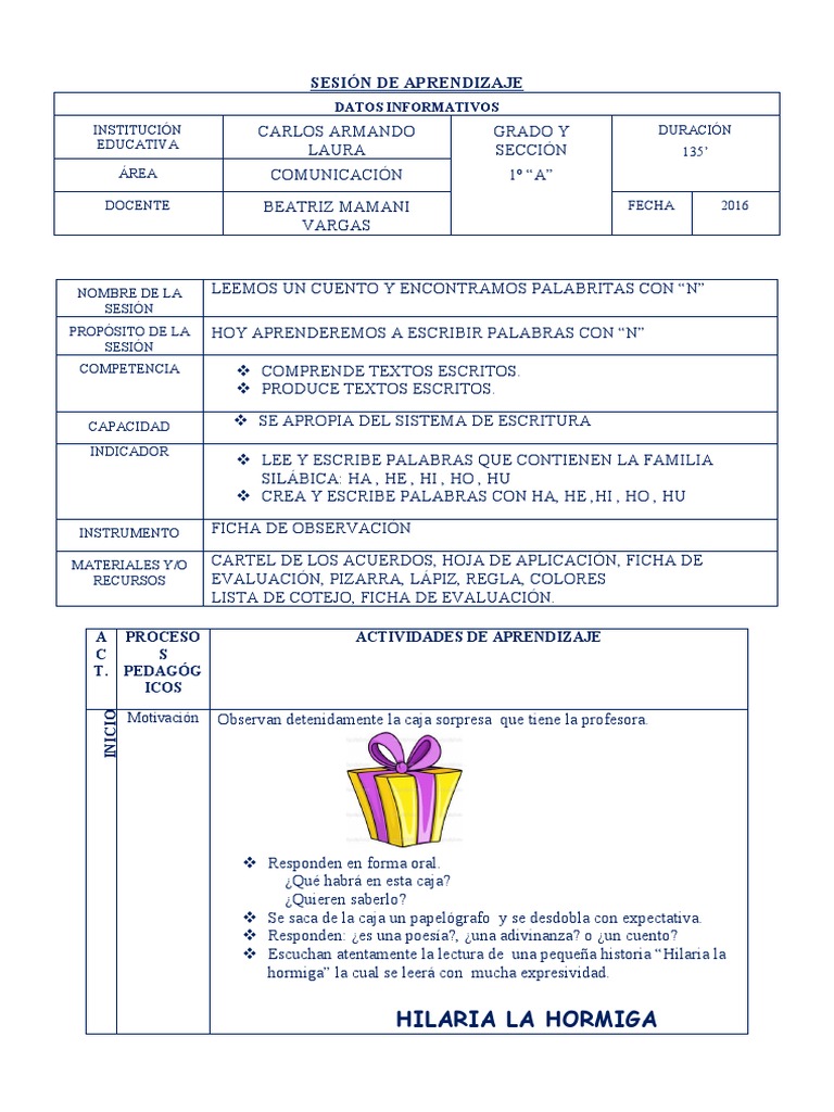 2016-SESIÓN DE APRENDIZAJE de COMUNI-LETRA H | PDF 2016-SESIÓN DE APRENDIZAJE de COMUNI-LETRA H | PDF