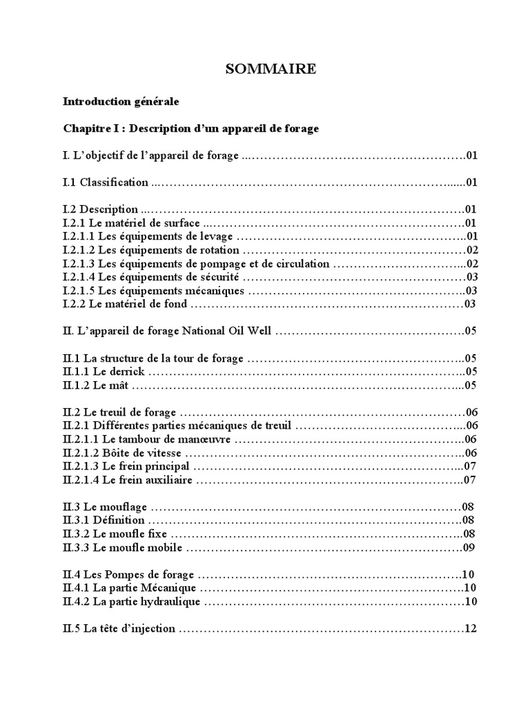 SOMMAIRE | PDF | Forage | Ingénierie mécanique