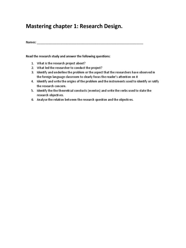 Mastering Chapter 1: Research Design.: Read The Research Study and ...