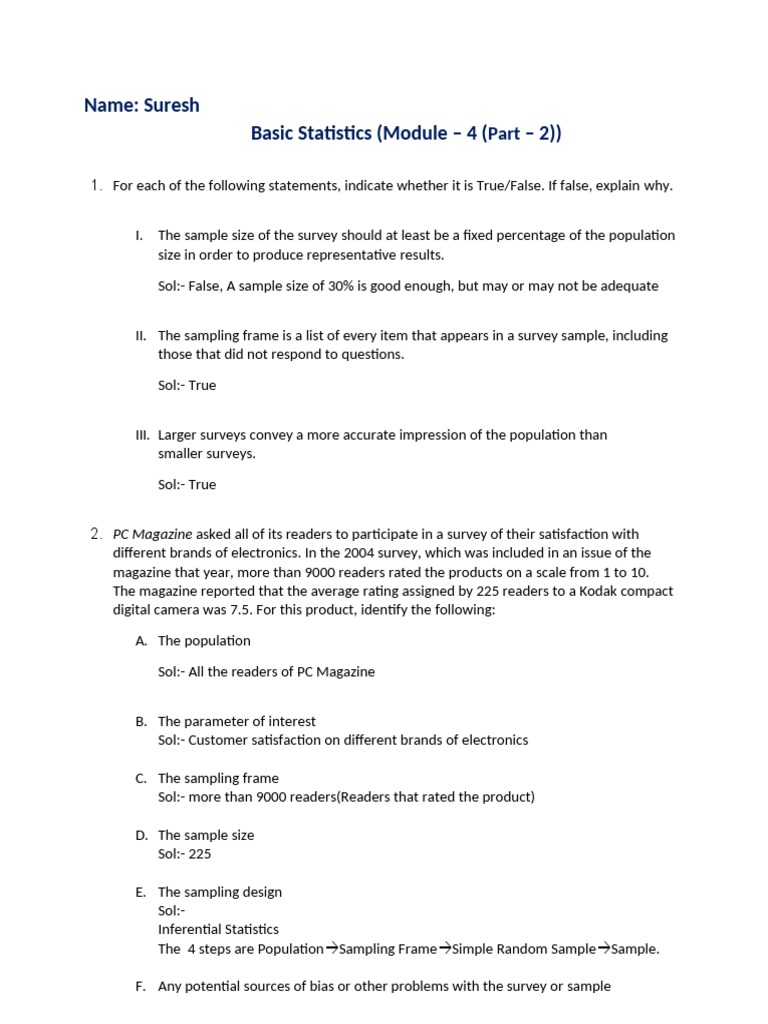 Name: Suresh Basic Statistics (Module - 4 ( - 2) ) | PDF | Confidence ...