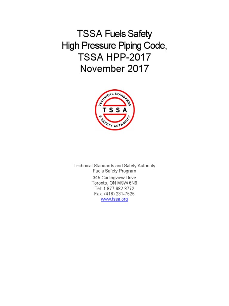 TSSA Fuels Safety High Pressure Piping Code, TSSA HPP-2017 November ...