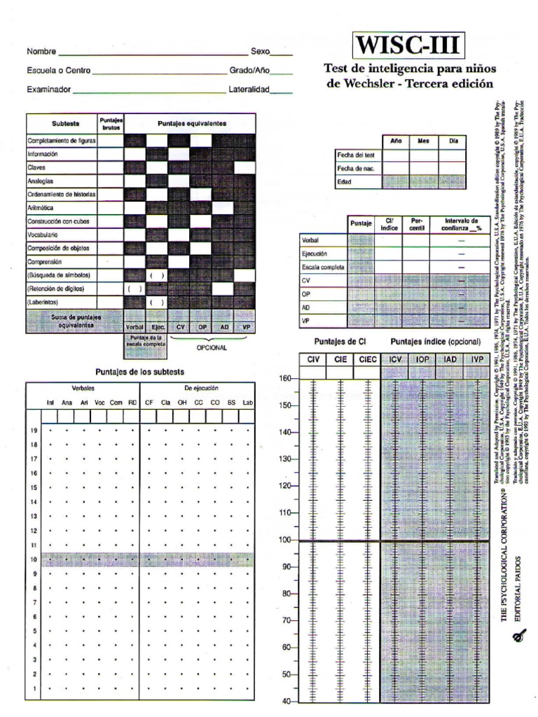 WISC III - PROTOCOLO Administracion Completo 1-12 PDF | PDF