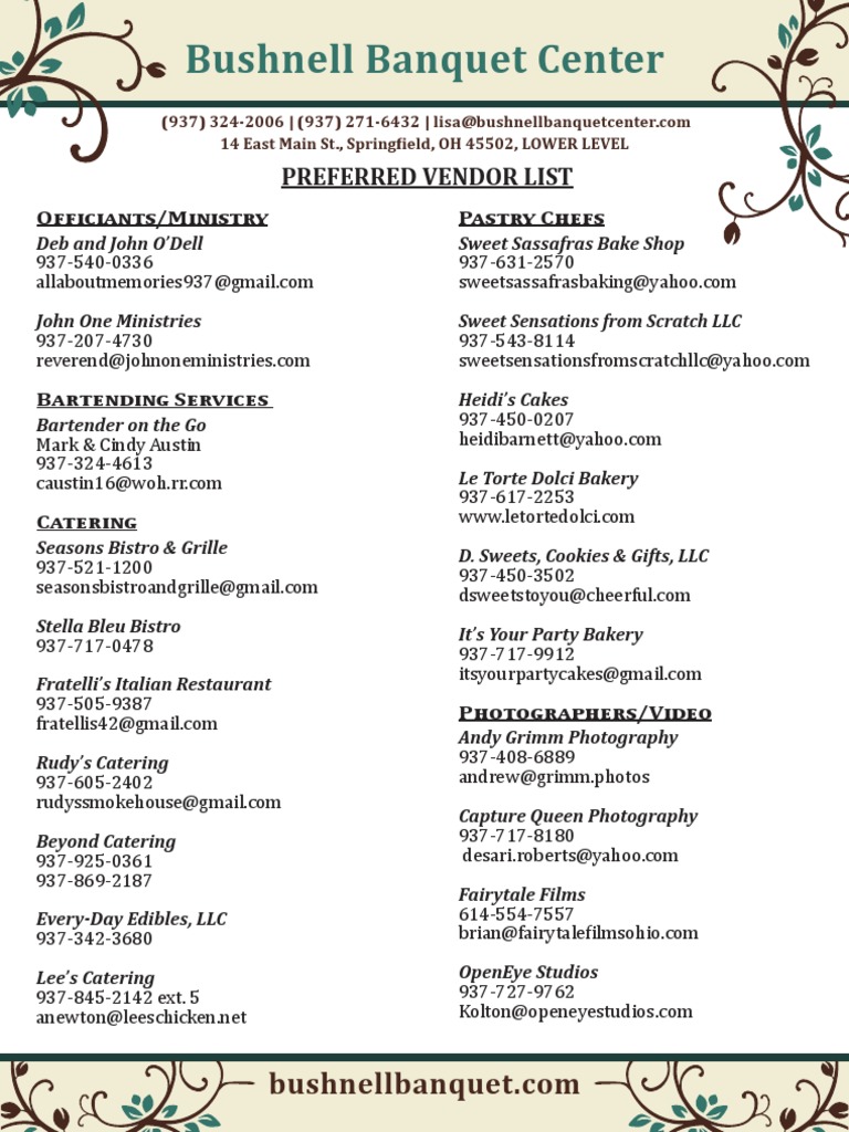 Preferred Vendor List | PDF | Baking | Desserts