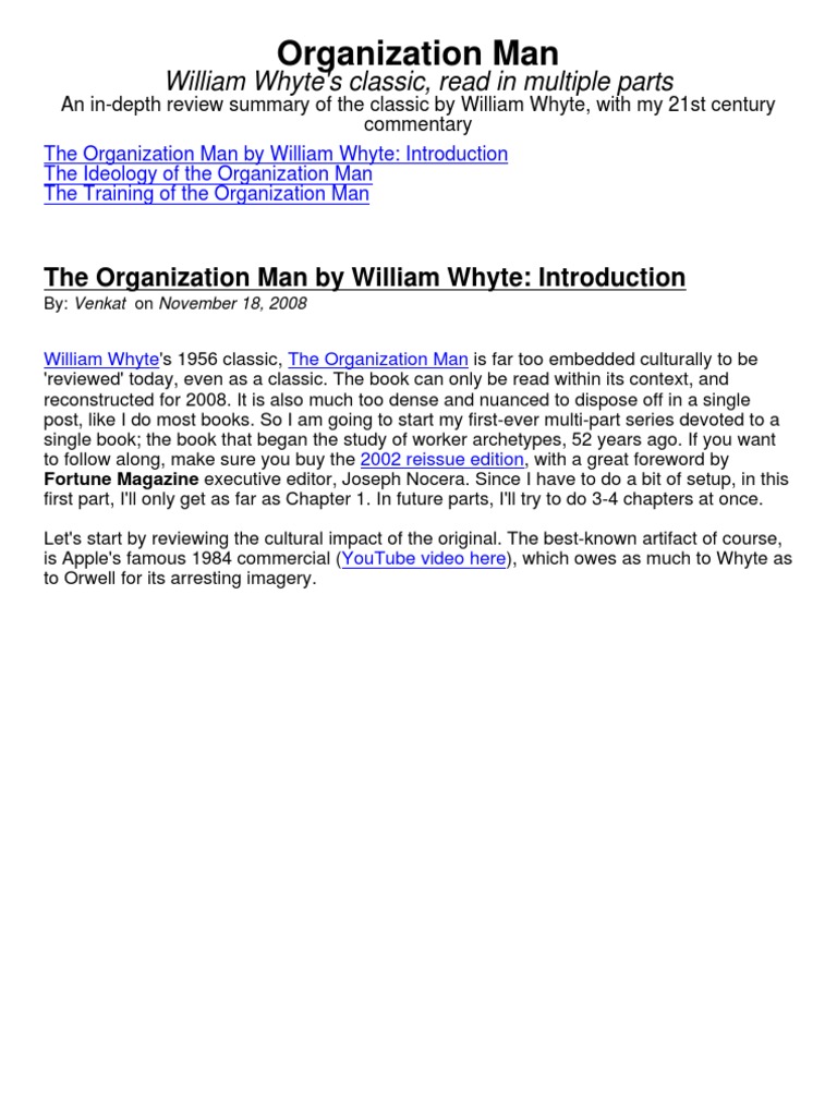 Organization Man: William Whyte's Classic, Read in Multiple Parts | PDF ...