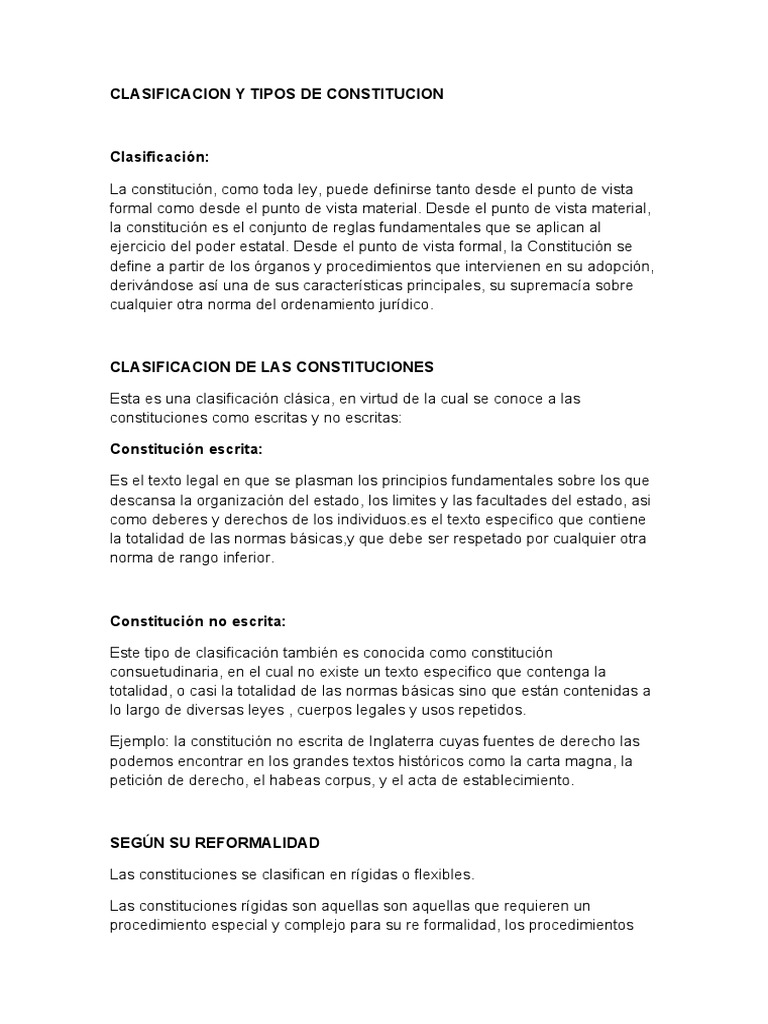 Clasificacion Y Tipos De Constitucion Pdf Constitución
