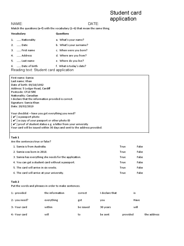 Reading Student-Card-Application | PDF