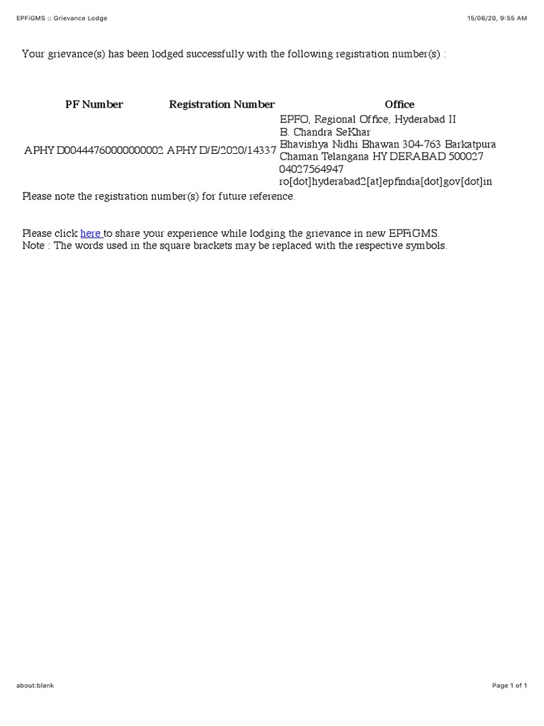 EPFiGMS: Grievance Lodge PDF | PDF