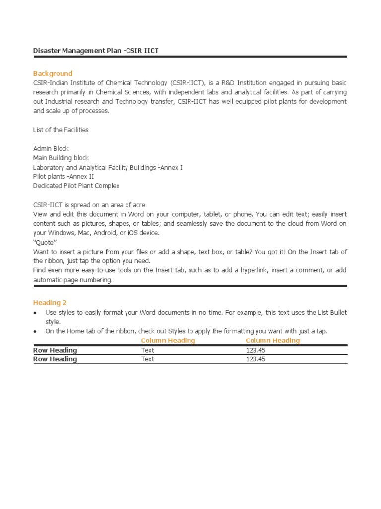 Background: Disaster Management Plan - CSIR IICT | PDF