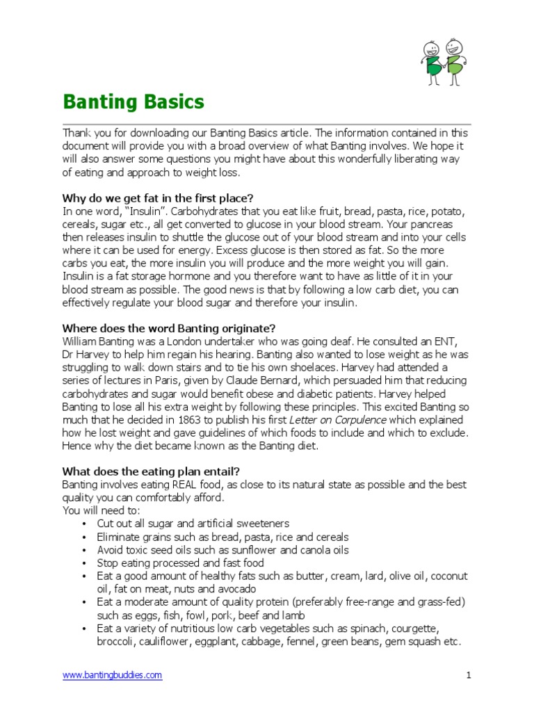 Banting Basics Article PDF | PDF | Low Carbohydrate Diet | Dieting