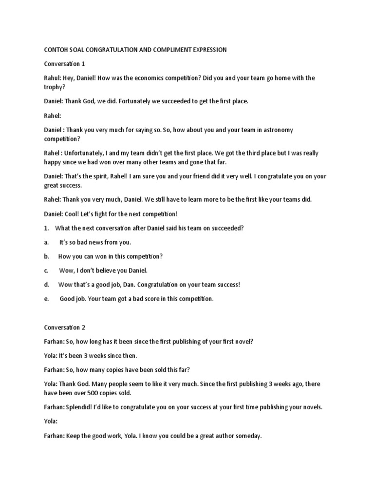 Contoh Soal Congratulation and Compliment Expression | PDF