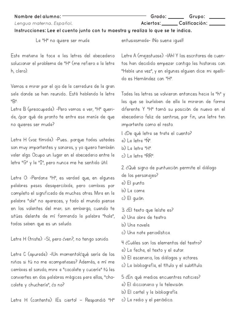 Examen Español Cuento | PDF