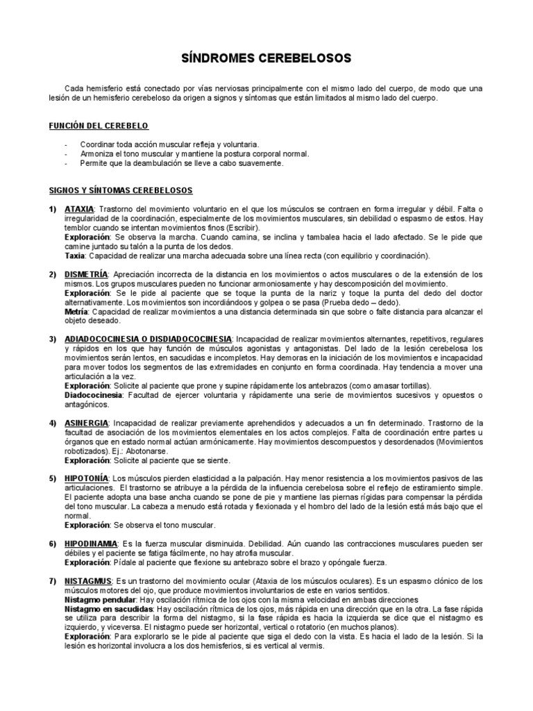 Síndromes y Signos Cerebelosos | PDF | Músculo | Rodilla