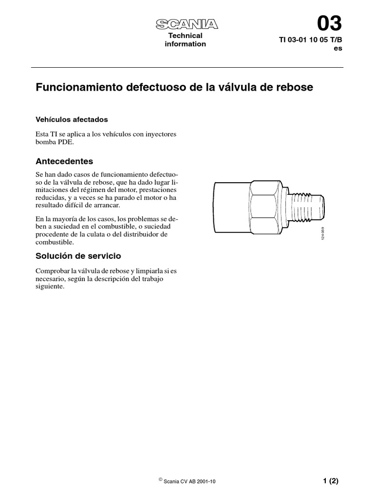 Funcionamiento Defectuoso de Valvula de Rebose | PDF | Tecnología