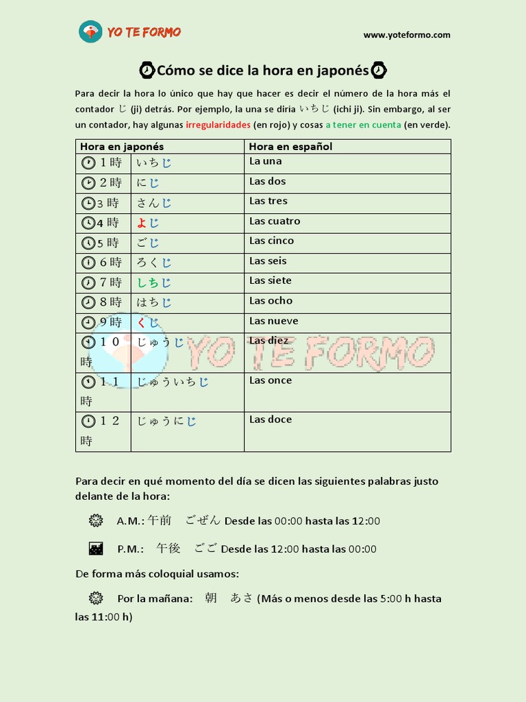 Cómo decir la hora en japonés | PDF | Artes del Lenguaje y Comunicación ...