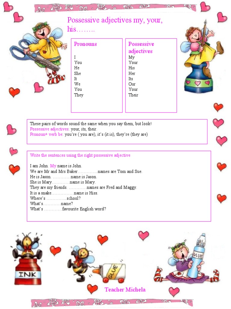 Tabla de Adjetivos Posesivos Con Ejercicios | PDF