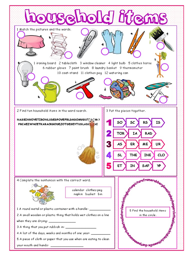 Household Items Vocabulary Exercises | PDF | Clothing | Consumer Goods