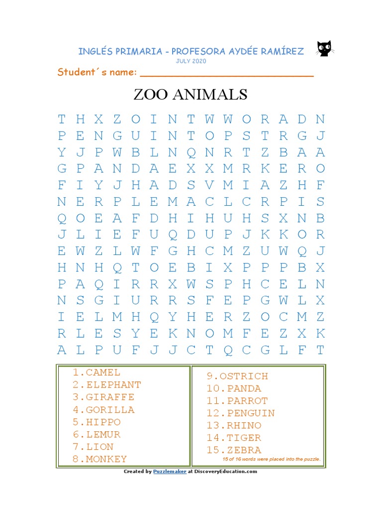 Zoo Animals Crossword | PDF
