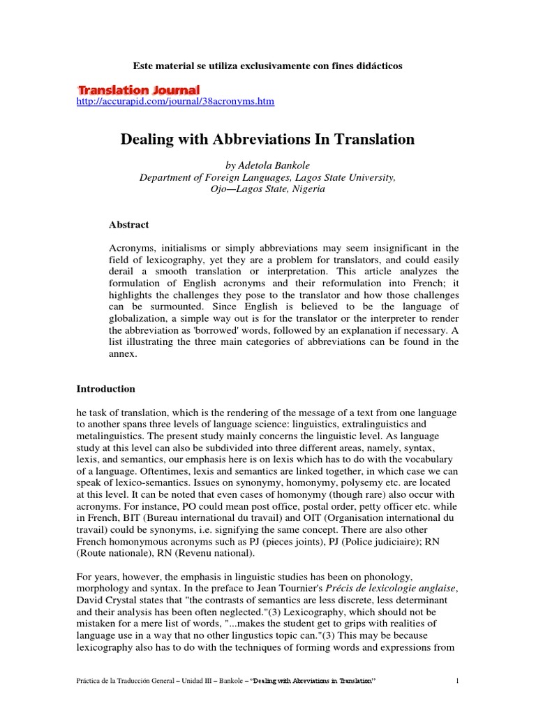 Unidad III Dealing With Abbreviations in Translation | PDF | Acronym ...