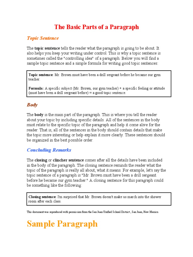 The Basic Parts of A Paragraph | PDF
