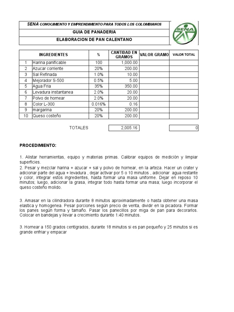 Elaboracion de Pan Calentano | PDF | Panes | Alimentos