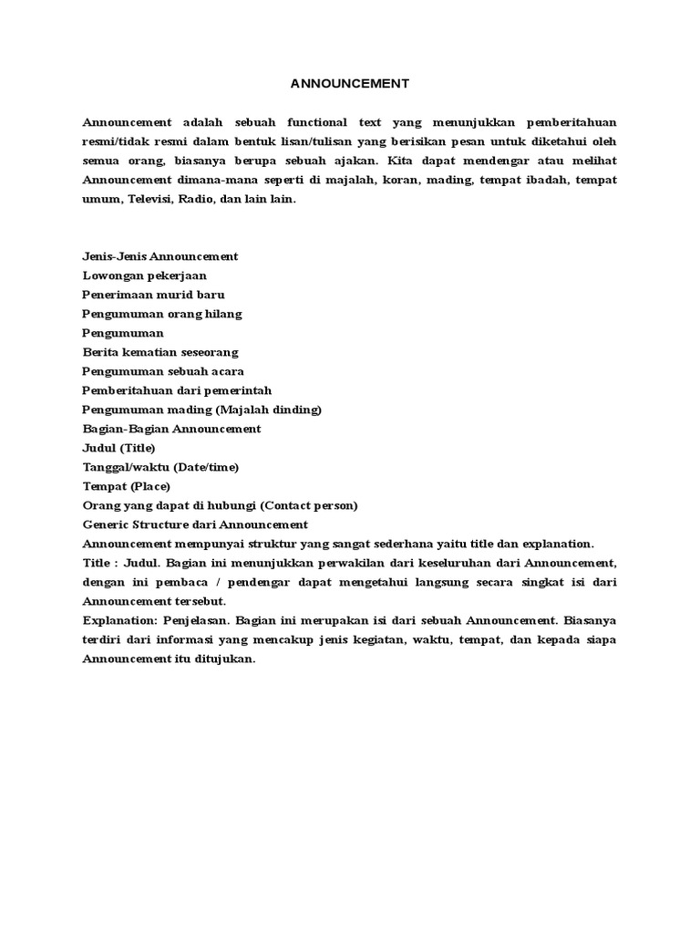 Struktur dan Contoh Announcement | PDF