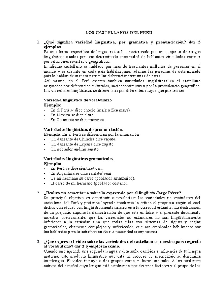 Variedades del Castellano en Perú | PDF | Maíz | Lingüística