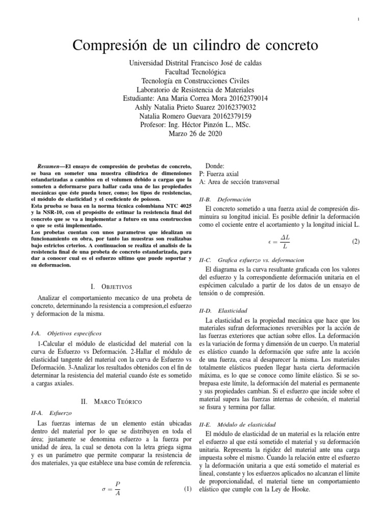 Compresi N de Un Cilindro de Concreto PDF | PDF | Deformación (Mecánica) | Hormigón