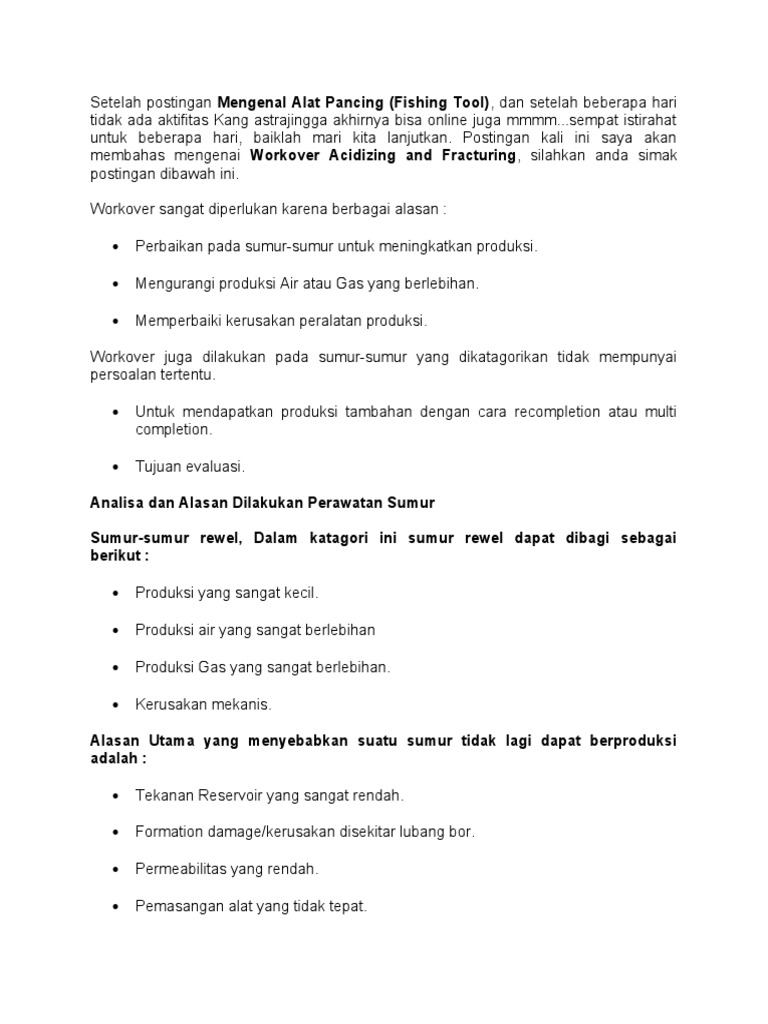 Workover Operations and Well Stimulation Techniques | PDF