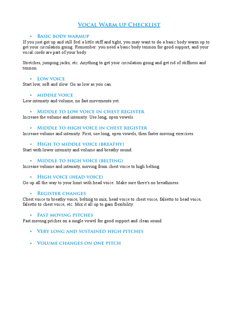 Vocal Warm-Up Checklist | PDF