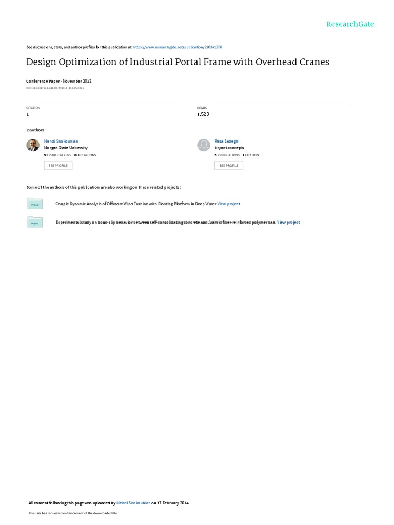 Design Optimization of Industrial Portal Frame With Overhead Cranes | PDF | Crane (Machine ...