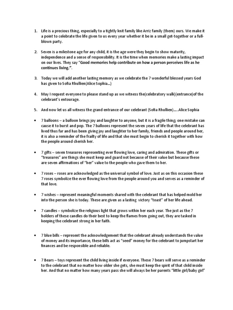 7th Birthday Script | PDF