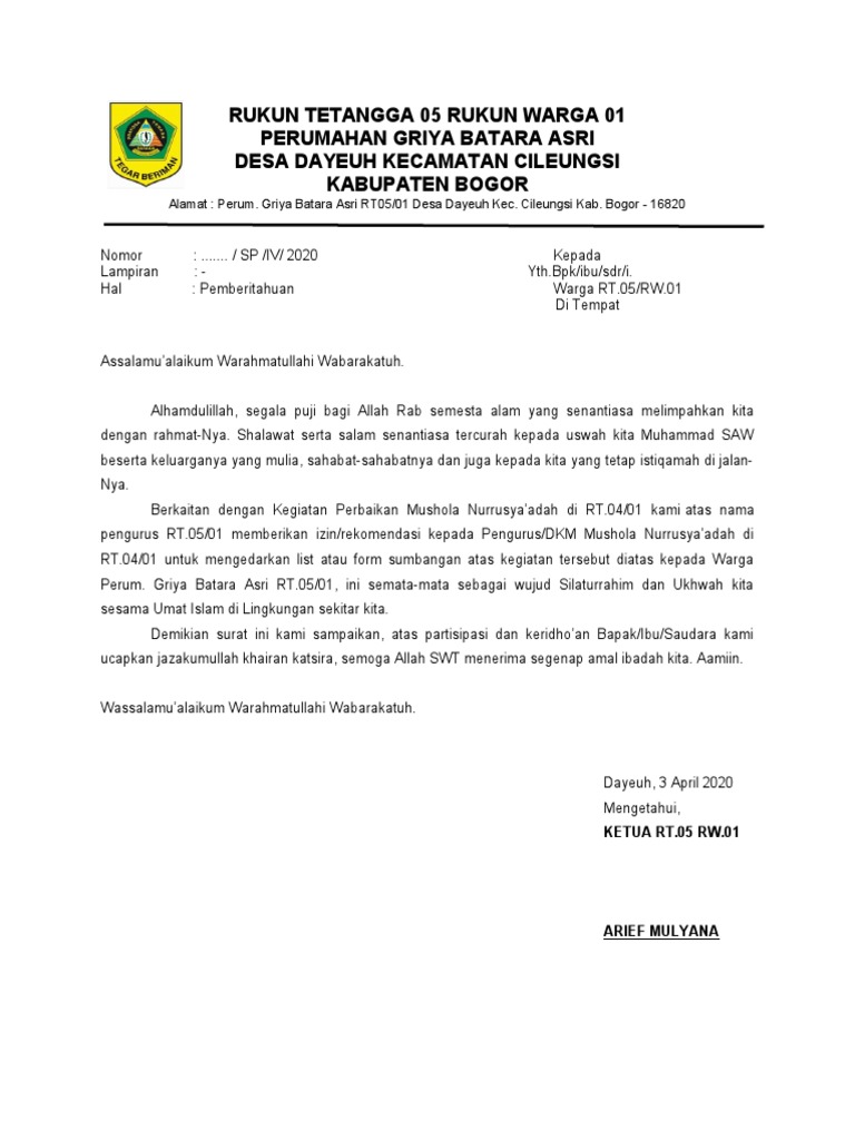 Rukun Tetangga 05 Rukun Warga 01 | PDF