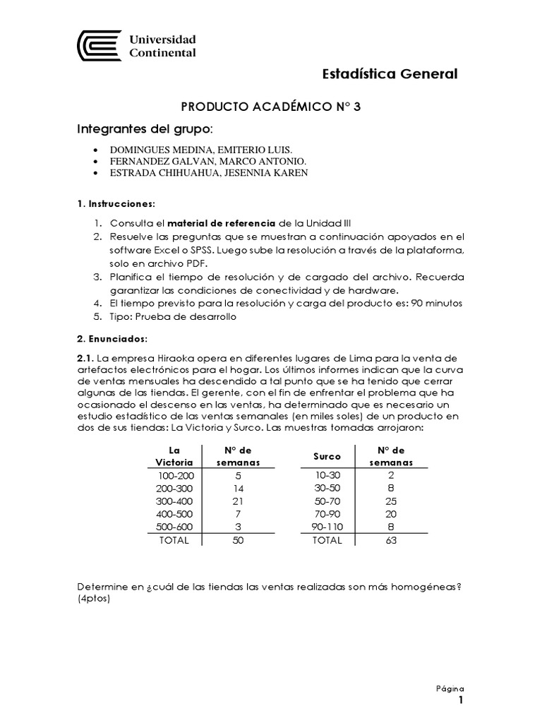 Producto Academico #03 Estadistica General | PDF | Oblicuidad | Análisis estadístico