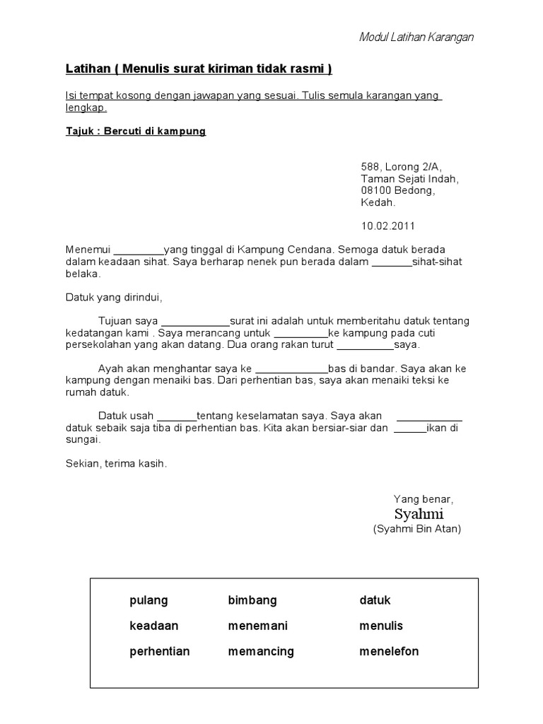 Latihan Menulis Surat Tidak Rasmi | PDF
