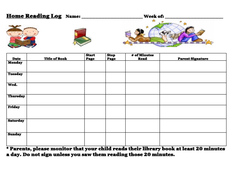 Weekly Home Reading Log Template | PDF