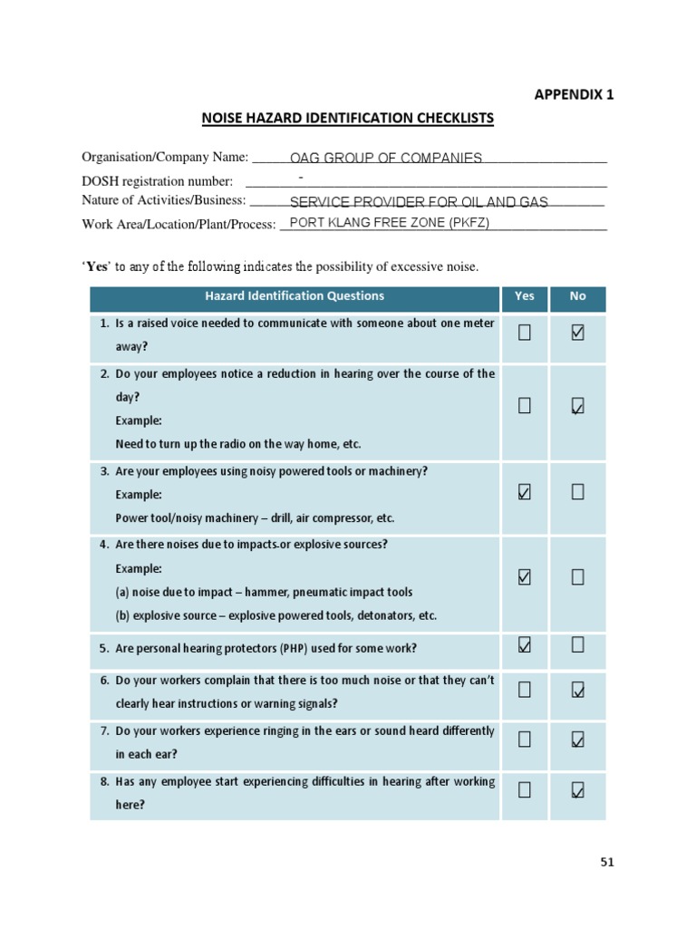 Noise Hazard Identification Checklist PDF | PDF | Noise | Safety