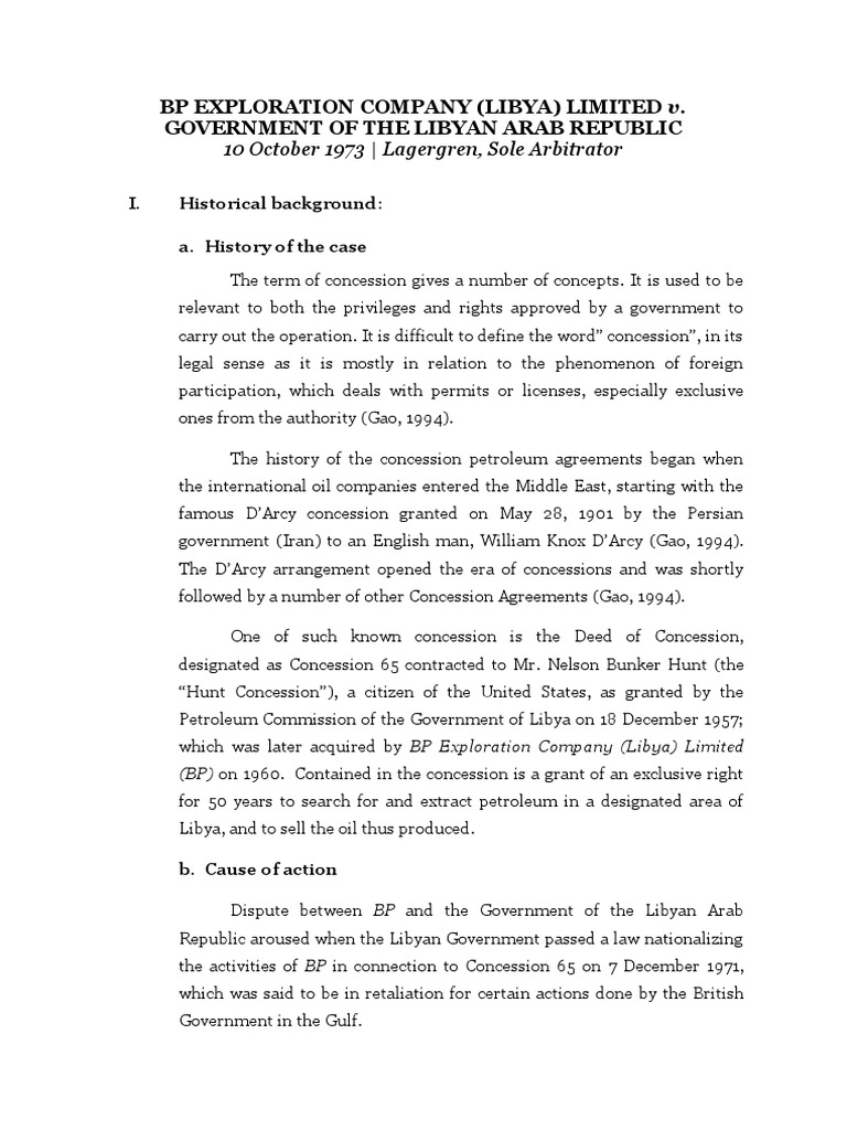 BP v. Libya: Concession Dispute Overview | PDF | Treaty | Breach Of ...