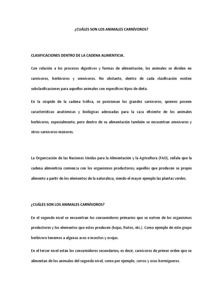 Clasificación y Rol de Animales Carnívoros | PDF | Alimentos | Organismos