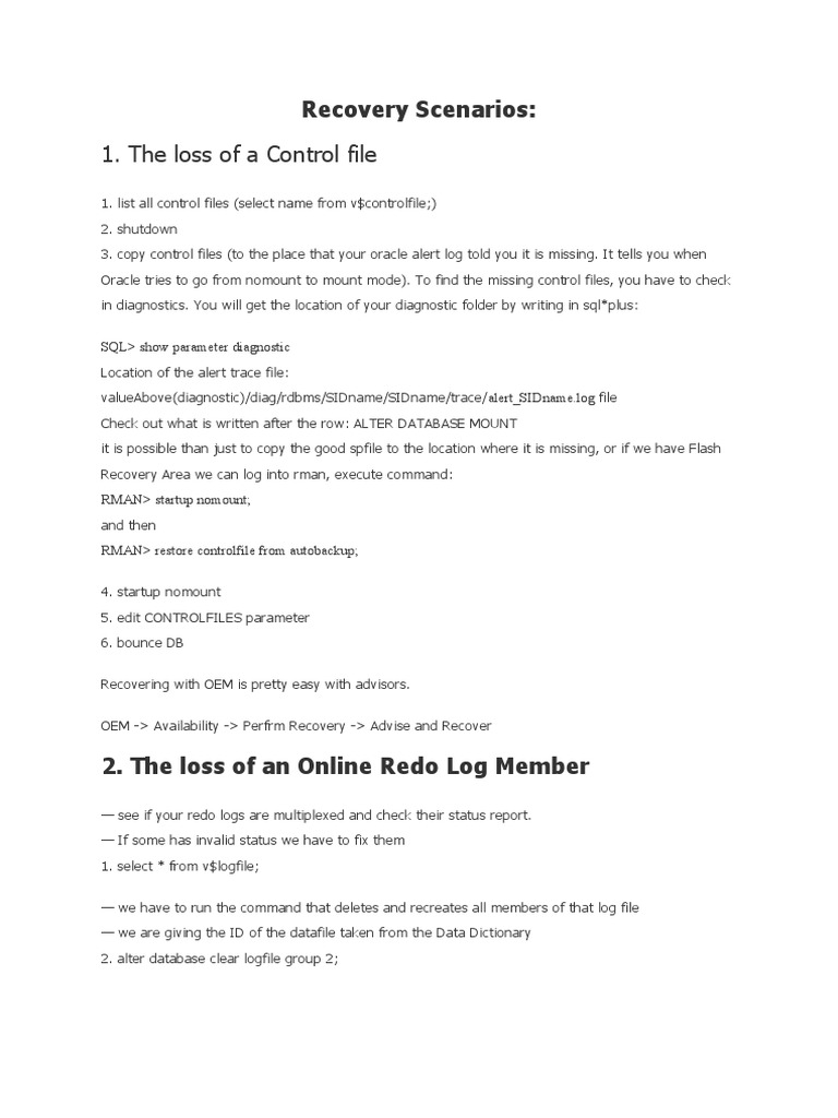 The Loss of A Control File: Recovery Scenarios | PDF | Science ...