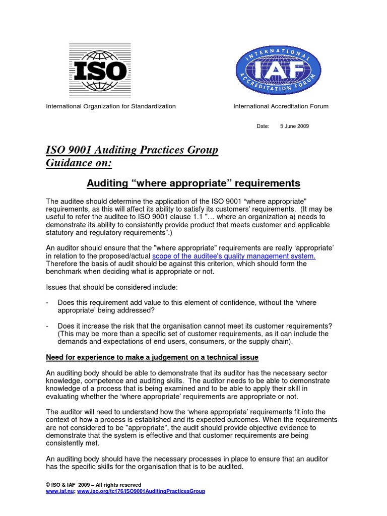 ISO 9001 Auditing Practices Group Guidance On:: Auditing "Where ...
