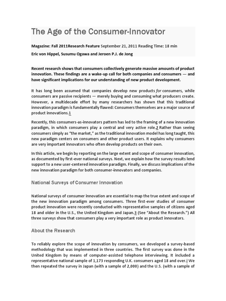 The Age of The Consumer-Innovator | PDF | Innovation | Cognition