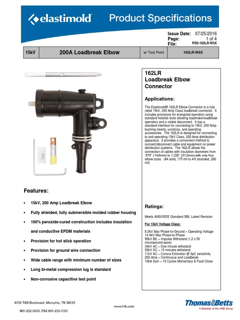 Ficha Tecnica Terminales Tipo Codo 200A 15KV Elastimold | PDF | Electrical Connector ...