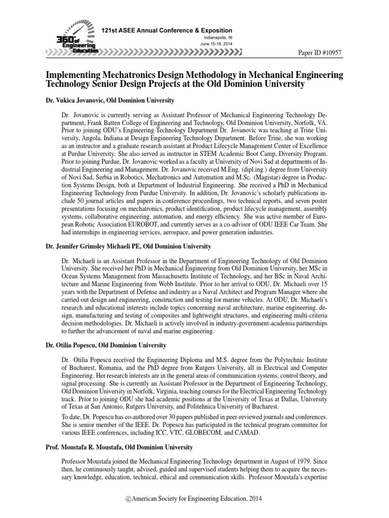 Implementing Mechatronics Design Methodology in MET ODU Final | PDF ...